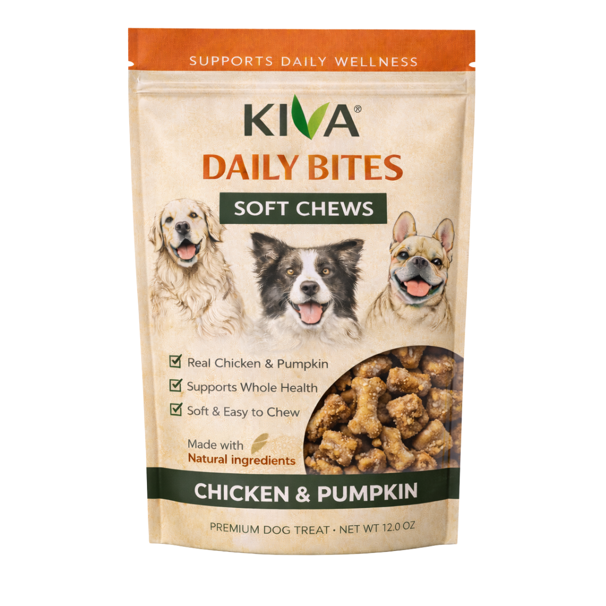 Premium Soft Dog Treats with Chicken & Pumpkin | KIVA Daily Bites™ – Kiva